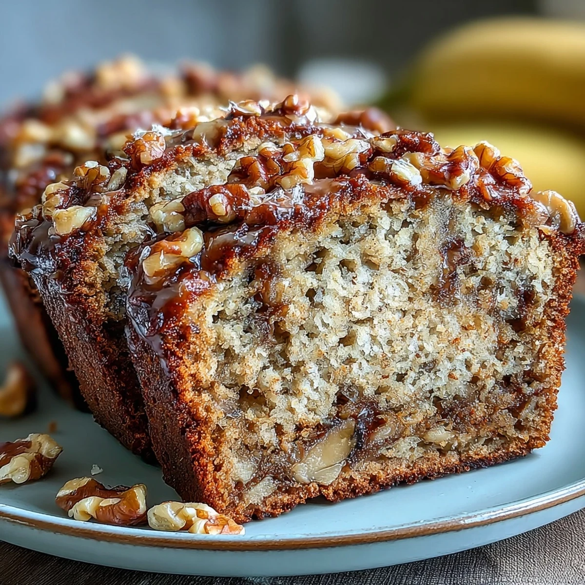 Moist banana nut loaf with sourdough and brown sugar crust